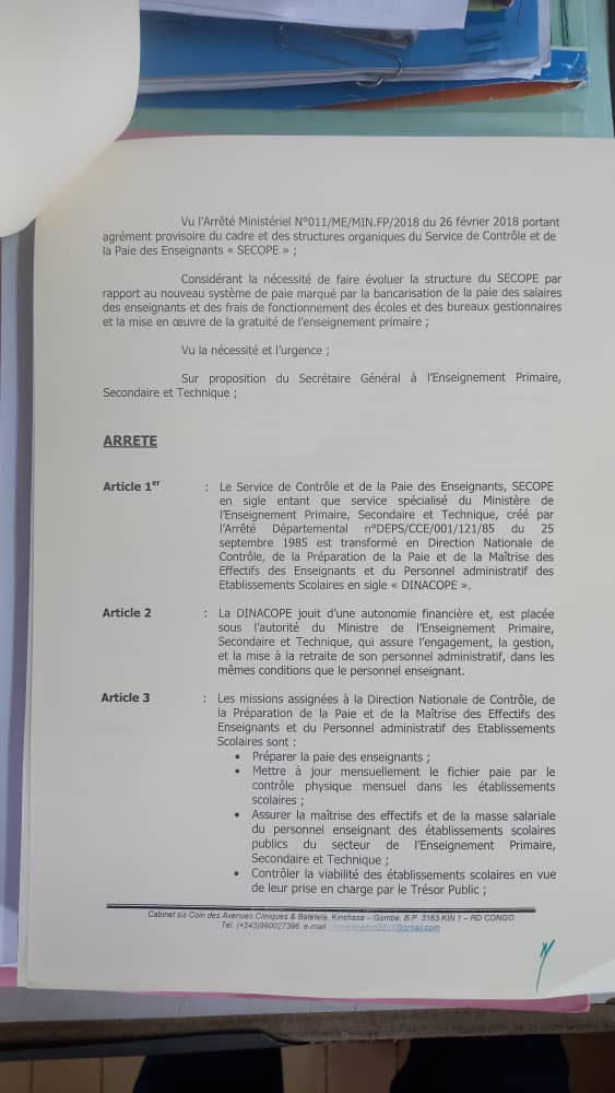 EPST : Tony Mwaba change "SECOPE" en "DINACOPE" pour "éviter des ...